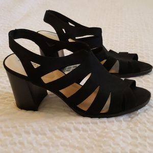 dexflex comfort | Shoes | Black Block Heels Caged Sandals Tegan | Poshmark